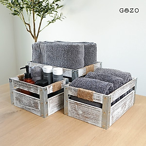 Gozo Wooden Storage Crates Set of 3 – Rustic Farmhouse Nesting Crates with Handles – Wood Boxes for Crafts – Decorative Storage Crate – Farmhouse Decor for Living Room, Bathroom, Kitchen & Bedroom