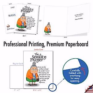 NobleWorks - 1 Humorous Birthday XL Greeting Card w/Envelope 8.5 x 11 Inch - Funny Sympathy Old Lady With A Birthday Prayer Guide for the Senile - Happy Bday Card - Senility Prayer J9046BDG