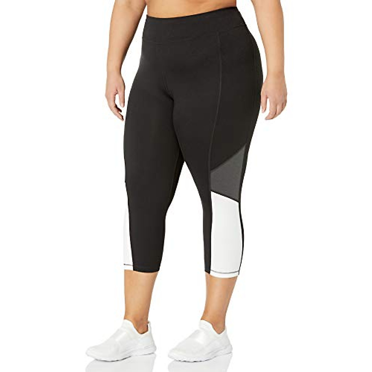 Just My Size Women's Plus Size Active Pieced Stretch Capri, Black/Granite Heather/White, 2X