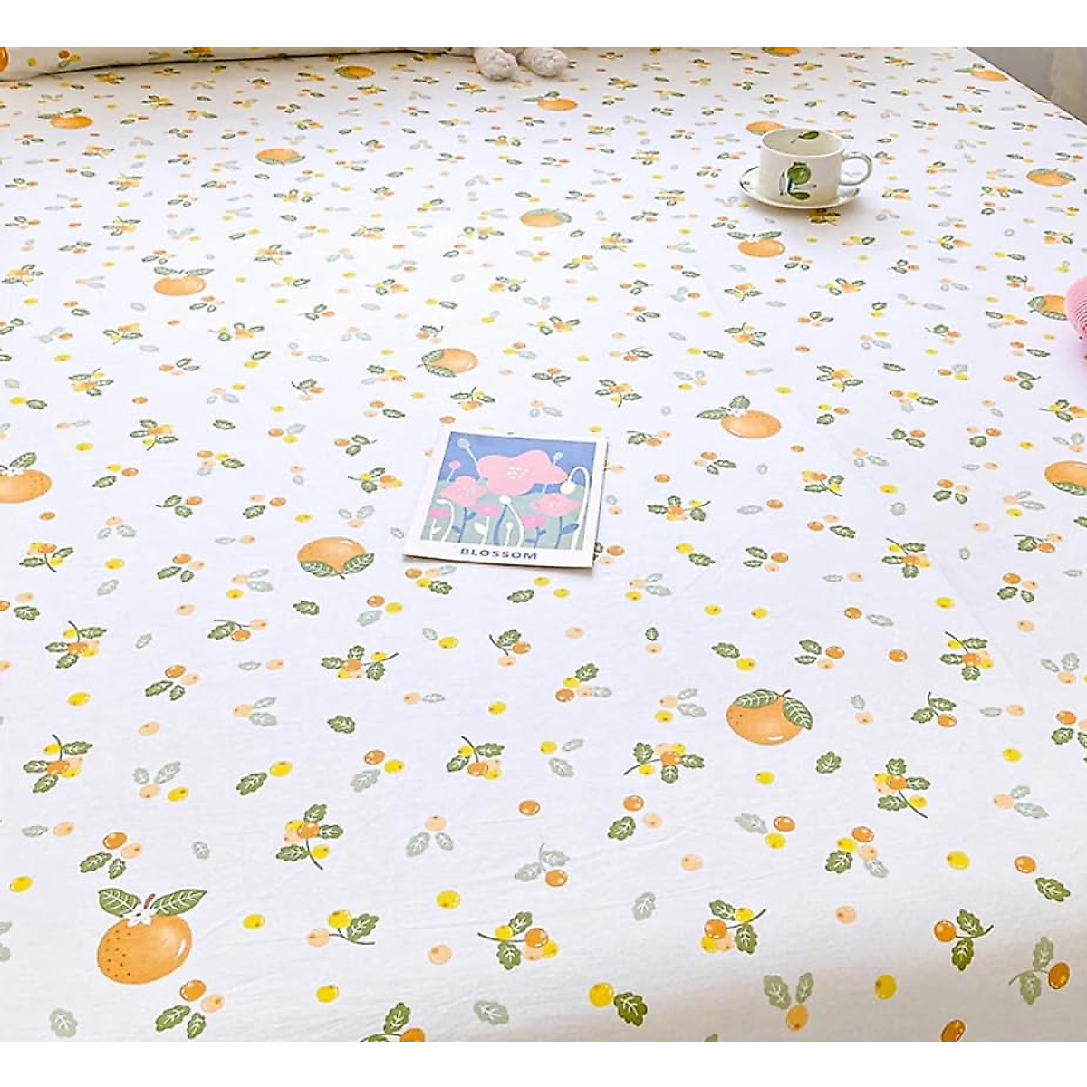 Generic 100% Cotton Duvet Cover and 2pc Pillowcases Twin Queen King Full Size Orange Fruit Print Bed Linen Bedding Home Textile with Zipper Closure and 4 Tiers (King), Green