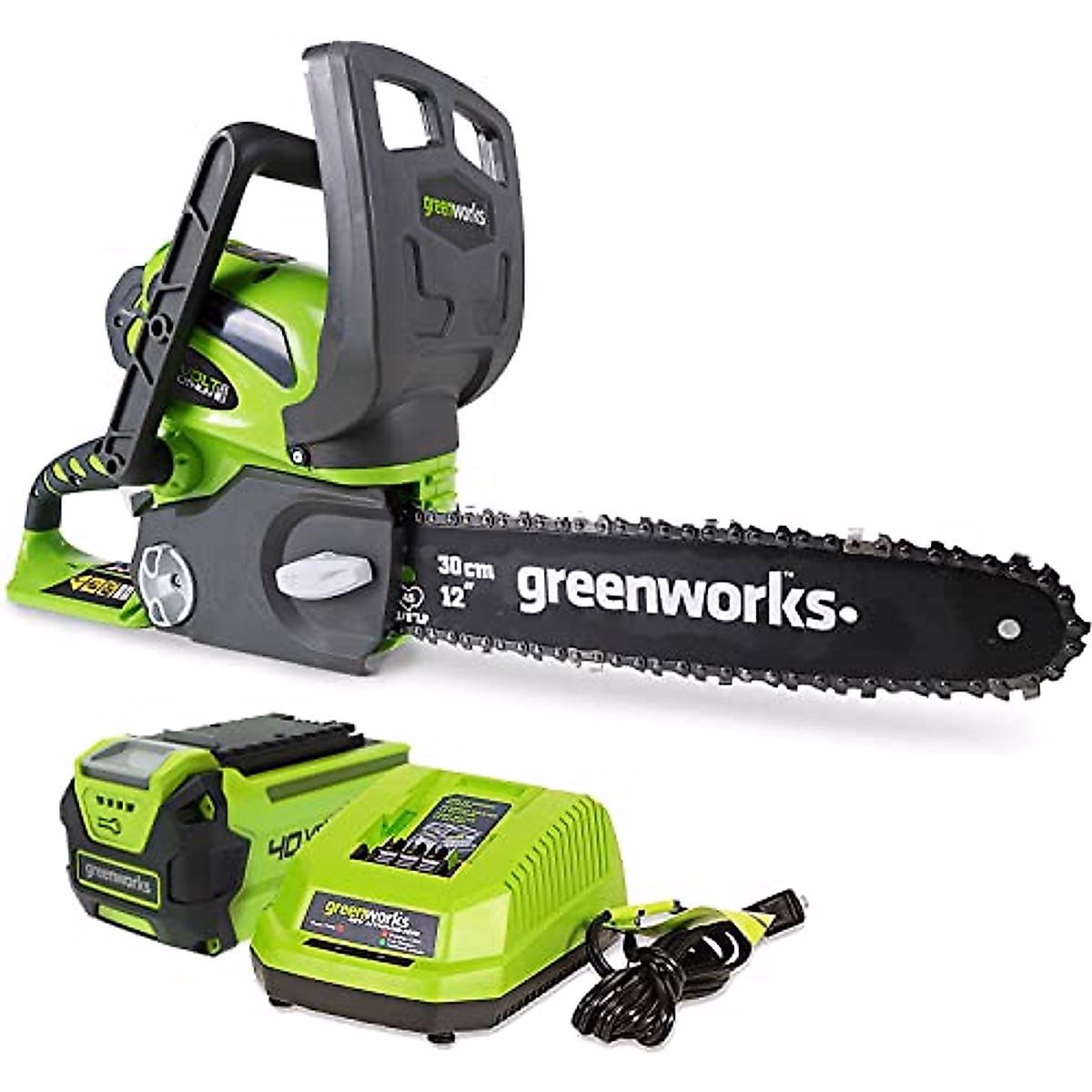 Greenworks 40V 12" Chainsaw, 2.0Ah Battery and Charger Included