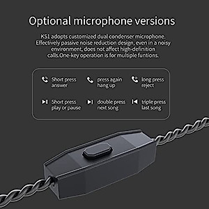 YINYOO KBEAR KS1 Monitor Earphones Wired Earphones Bass Earbuds Noise Cancelling in Ear Ear Buds Headphones with Mic,Ear Hooks,Detachable Cable for Phone Computer,Musician,Stage,Drummer(with mic)