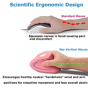 Wireless Mouse Ergonomic Vertical Mouse Ergo High Presion Optical Lightweight Cordless LED Light Cute Wireless Mouse for Laptop Computer Mac Office Girl Boy Adults Gift , 800/1200/1600 DPI, 6 Buttons