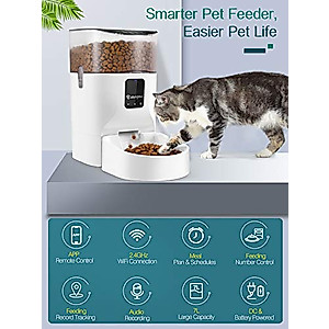 VavoPaw 7L Automatic Cat Feeder, WiFi Enabled Smart Food Dispenser for Cats, Dogs & Small Pets with APP Control, Programmable Timer, Voice Recorder and Portion Control Up to 10 Meals per Day, White