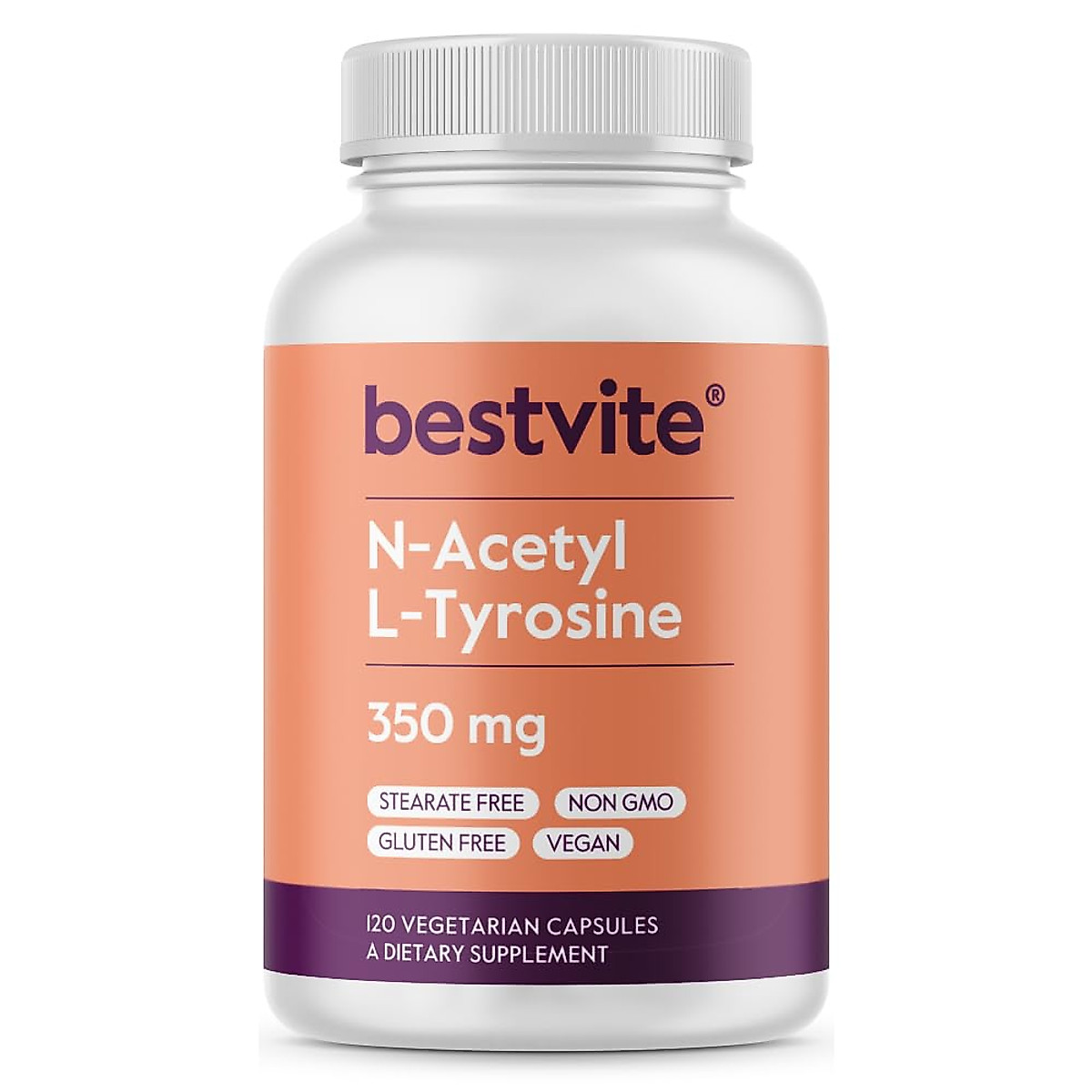 BESTVITE N-Acetyl L-Tyrosine 350mg (NALT) (120 Capsules) - No Stearates - Non GMO - Gluten Free
