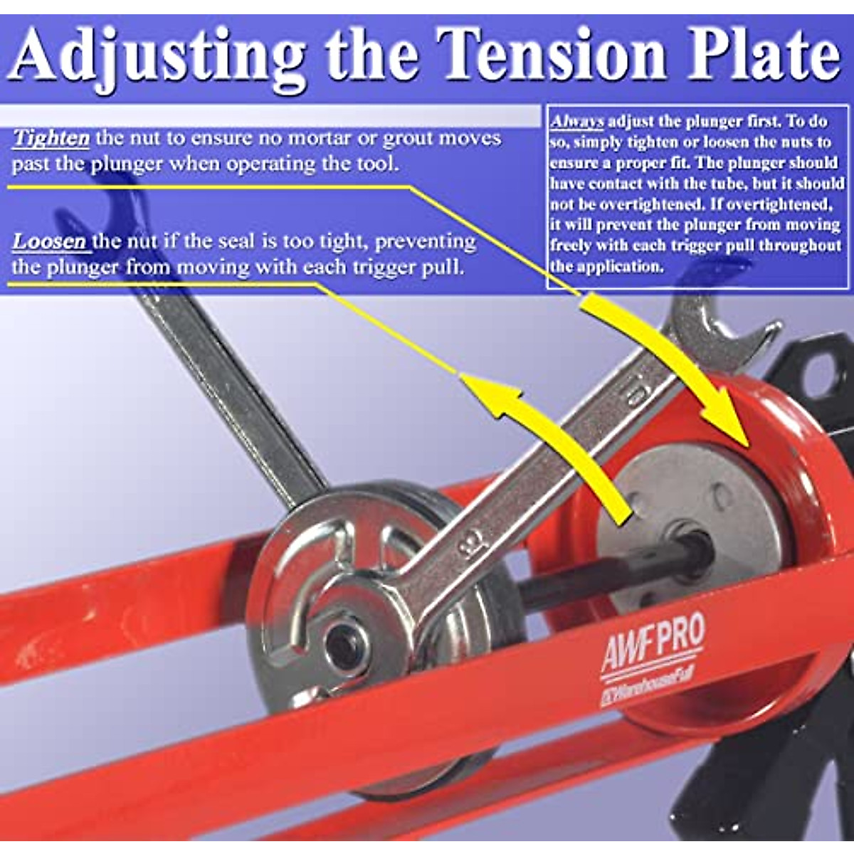 AWF PRO - Mortar Pointing Gun, 1 Quart (32 fl oz.) Capacity, 12:1 Thrust,2 Nozzles, Adjustable Pusher Plate, AWF-Pro