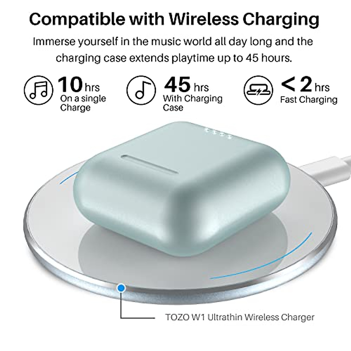 TOZO T6 True Wireless Earbuds Bluetooth 5.3 Headphones Touch Control with Wireless Charging Case IPX8 Waterproof Stereo Earphones in-Ear Built-in Mic Headset Premium Deep Bass Blue (2022 Upgraded)