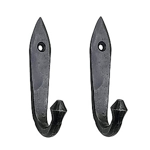 Hand Forged Metal Leaf Hook Set of 2 Pcs Wrought Iron Wall Mounted Coat Hooks Blacksmith Metal Wall Hooks Rack Handmade Rustic Wall Hook Classic Look Black Antique Finish Wall Hooks by Living Ideas