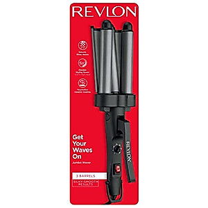 REVLON 3 Barrel Jumbo Hair Waver | Long-Lasting, Natural Looking Waves, (Grey)