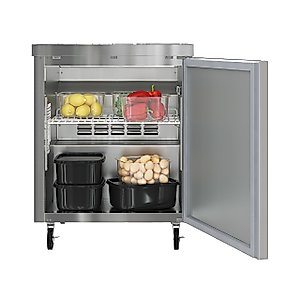 KoolMore KM-UCR-1DSS 27 in. One-Door Commercial Undercounter Refrigerator in Stainless Steel with Casters, ETL Listed, 5 cu. ft, Silver