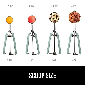 Gorilla Grip Stainless Steel Multipurpose BPA-Free Spring Scoop, 2 TBSP, Melon Ballers, Cookie Dough Scoops, Perfect Portion Sizes, Easy Squeeze and Clean Release, Scooper Size 30, Mint