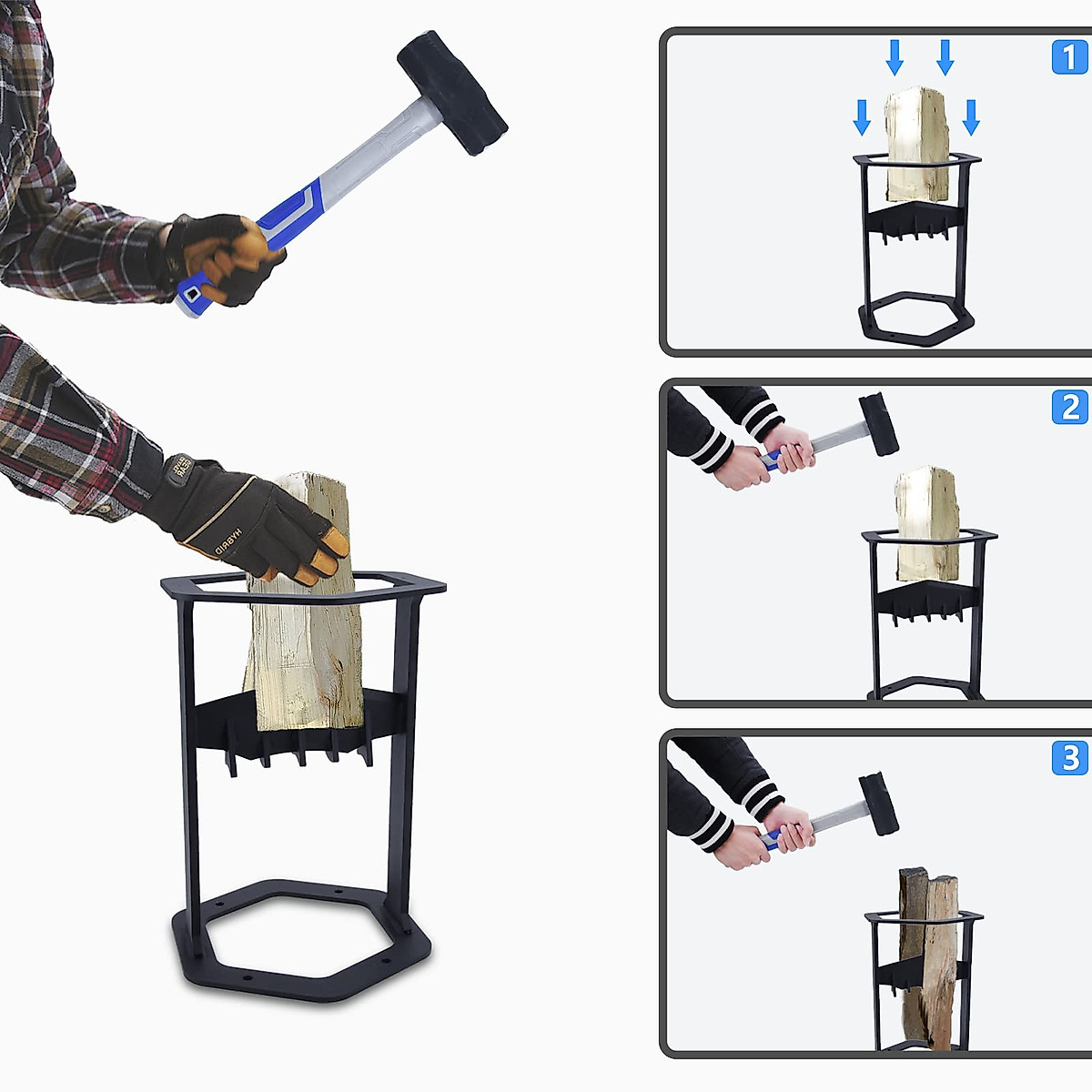 GasSaf Firewood Splitter, Kindling Splitter, Manual Log Splitter with 4LBS Upgraded Solid Hammer, Hardened Sharp Blade, Wood Splitting Wedge Splitter Wood