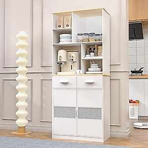 VECELO 72" Tall Kitchen Pantry Storage Cabinet with Doors & Shelves & 2 Drawers Freestanding Buffet Hutch with | Microwave Stand | Cupboard for Dining Room