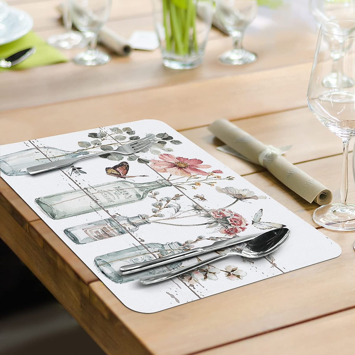 CounterArt Country Weekend 4 Pack Reversible Easy Care Flexible Plastic Placemat Made in The USA BPA Free, Easily Wipes Clean