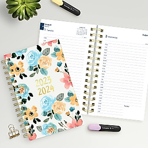 Blueline Essential Academic Daily/Monthly Planner, August 2023 to July 2024, Gold Twin-Wire Binding, Poly Cover, 8" x 5", Blossom Design, Yellow (CA214PG.02-24)