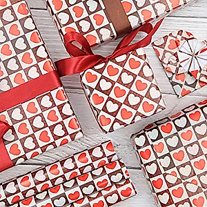 Father's Day Wrapping Paper,6 Folded Sheets Red Heart Plaid Love Heart Gift Wrapping Paper Wife Mother Couple Female Girl Gift Wrap Paper Wedding Anniversary Birthday Valentine's Day,20 x 28 inches