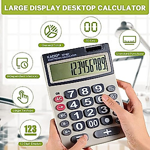 4 Pcs Desktop Calculator Bulk 12 Digit with Large LCD Display and Big Buttons Office Desktop Calculator with Sensitive Button Battery Dual Power for School Student
