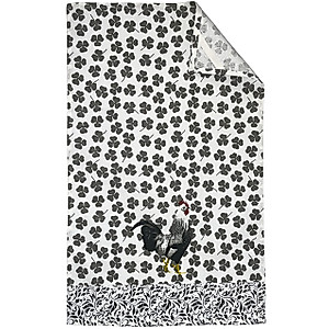 Set of 4, 100% Cotton Black & White Roosters Theme Farmhouse Kitchen Towels Set - Dish Towels, Include 2 Kitchen Towels, 1 Pot Holder & 1 Ovenmitt.