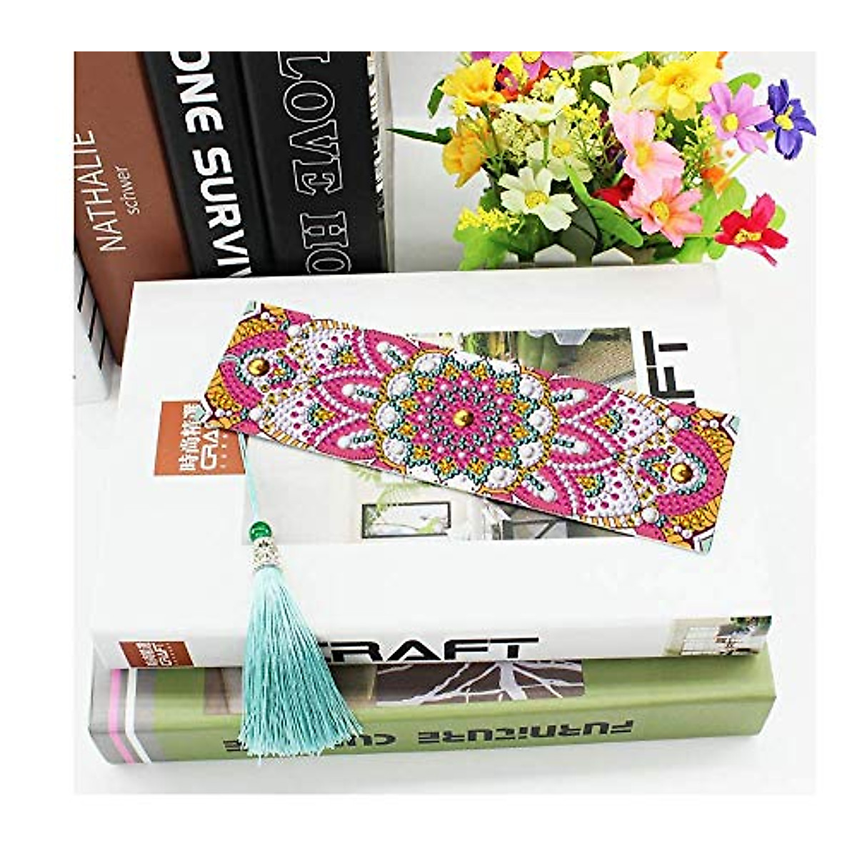 Purple Flower Bookmark Diamond Painting Kit - pigpigboss 2 Pack DIY 5D Diamond Painting Bookmark Crystal Rhinestones Bookmark with Diamond Dot Art Mandala Bookmark Diamond Painting Set (21 x 6 cm)