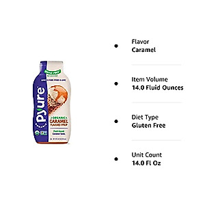 Pyure Organic Caramel Flavored Syrup, Zero Sugar, 1 Net Carb, Gluten-Free, Plant-Based for Vegan Keto Friendly Food, 14 Oz