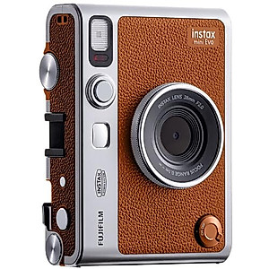 Fujifilm INSTAX Mini EVO Hybrid Instant Camera (Brown) Bundle, Includes: Fujifilm INSTAX Mini Film (60 Exposures), SanDisk 128GB MicroSDXC Memory Card and More (5 Items)