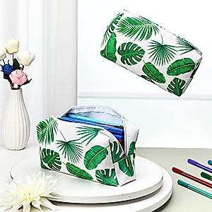 2 Pieces Tree Leaves Pencil Case Large Capacity Canvas Pencil Bag Aesthetic Pencil Case Stationary Cute Pencil Pouch Makeup Cosmetic Bag with Zipper for Kids Boys Girls Student Women Men School Office