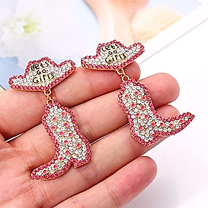 Western Country Earrings Sparkly Rhinestone Beaded Boots Hat Dangle Earrings for Women Fun Western Country Nashville Bachelorette Party Earrings Jewelry Gifts