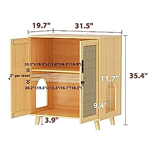 Lovinouse Large Cat Litter Box Enclosure, Hidden Cat Washroom Furniture with Sisal Covered Doors, 2 Layer Wooden Cat Cabinet with Adjustable Shelf, Side Table TV Stand for Living Room
