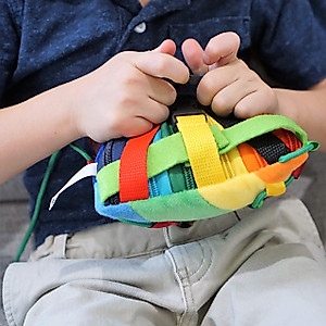 SENSORY4U Buckle Pillow Sensory Fine Motor Development Toy Activity Plushie - OT Therapy Tool Threading Counting Latches Zipper Skills