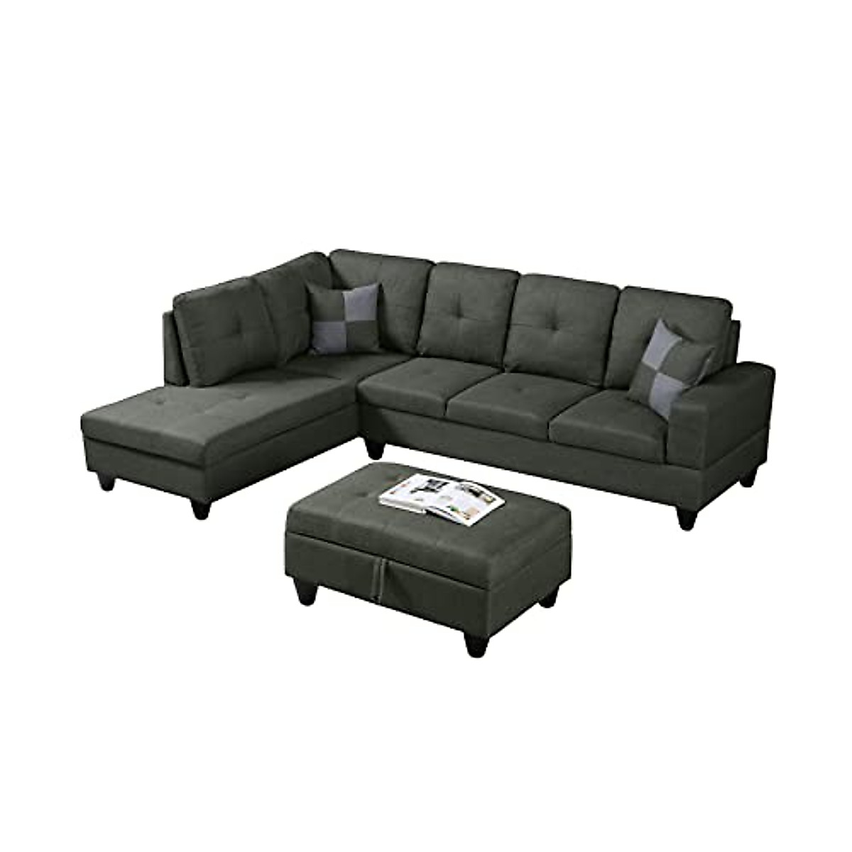 BIADNBZ Sectional Couch for Living Room with Left Chaise Lounge Storage Ottoman L-Shaped Sofas, Carbon Gray