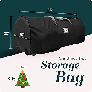 Handy Laundry Rolling Tree Storage Bag - For 9-Foot Artificial Christmas Holiday Tree. Zippered Bag, Carry Handles and Wheels for Easy Transport. Protects Against Dust, Insects, and Moisture. (BLACK)