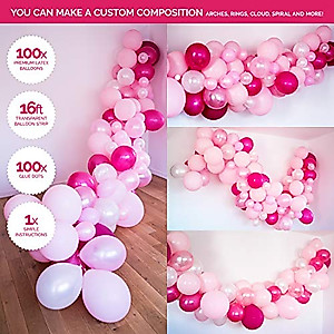Balloon Garland Kit, Rose Pink and White Balloons, Balloon Arch Kit for Wedding Baby Shower Birthday, Ballon Garland Kits includes 100 Assorted Balloons, Decorating Strip Tape, Glue Points