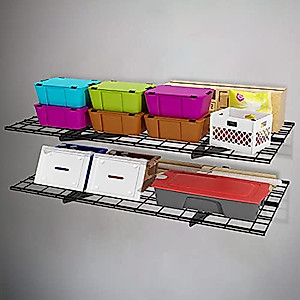 FLEXIMOUNTS 2 tier 2-Pack 2x4ft 24-inch-by-48-inch Wall Shelf Garage Storage Rack Wall Mounted Floating Shelves, Black