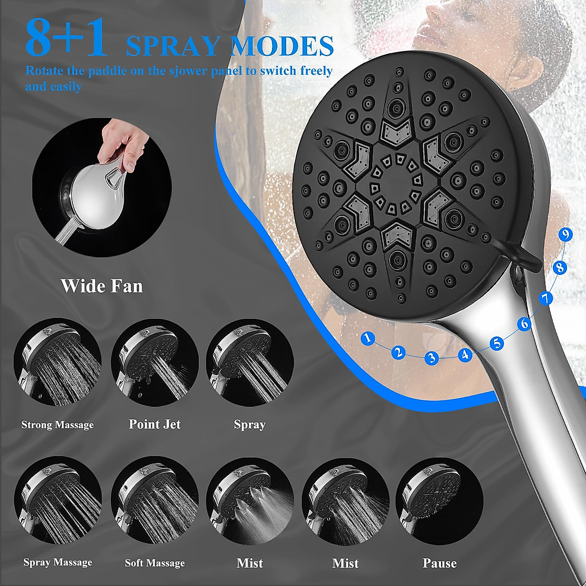 10+9 Functions High Pressure Rain/Rainfall Shower Heads With Handheld Spray Combo(Built-in Power Wash Mode), 10 Inch Double/Dual Shower Head With Handheld - Height/Angle Adjustable(Polished Chrome)