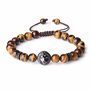 COAI Viking Jewelry Lion Tiger Eye Stone Bracelet for Men Women