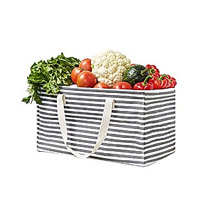 LLARUG 46L Large Canvas Collapsible Utility Tote Bag,Oversized Beach Bag,Reusable Grocery Shopping Bag,Carry Bag,Laundry Basket (Gray White,1PC)