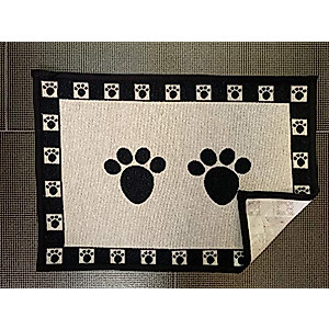 PetRageous 10209 Paws Tapestry Dog Non-Skid Machine Washable Placemat for Pet Feeding Stations with Rubber Backing 13-Inch by 19-Inch for Dogs and Cats, Black and Natural