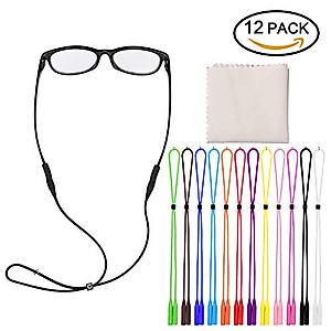 Hifot Adjustable Eyeglasses Strap Eyewear Retainer 12 Pack with Glasses Cleaning Cloth,Silicone Sunglasses Holder Strap,Eyeglasses Retainer