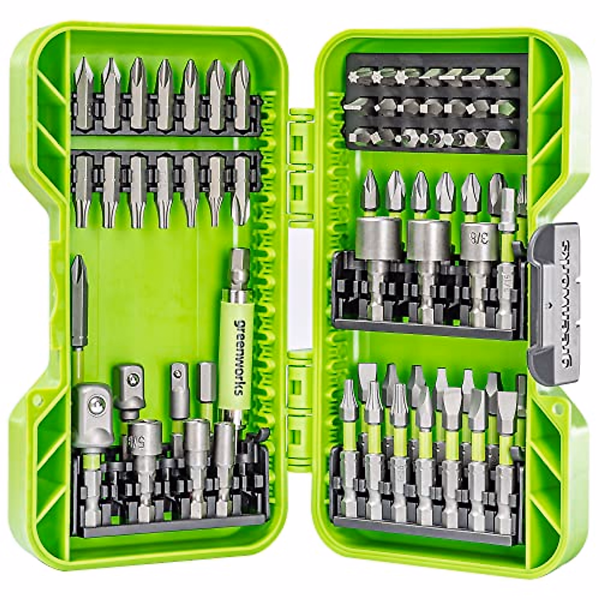 Greenworks 70-Piece Impact Rated Driving Set,Screwdriver Bit Set,Precision-Milled Bit,Modular Case,Magnetic Bit Holder