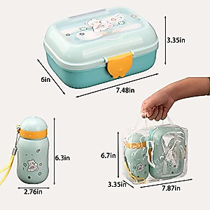 Generic Bento Box Lunch Set for Adults, Blue, Polypropylene, 2 Tiers, 3 Compartments, Spoon, Fork, Water Bottle