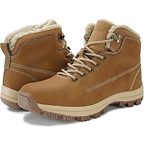 WHITIN Men's Winter Shoes Snow Boots for Cold Weather Outdoor Hiking Warm Size 10 Fur Leather Waterproof Ankle Casual Work Insulated Russet 44