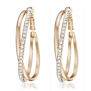 Gemini Women's Jewerly 18k Yellow Gold Filled CZ Diamonds Hoop Earrings Valentine's Day Gifts Gm032Yg 1.5 inches