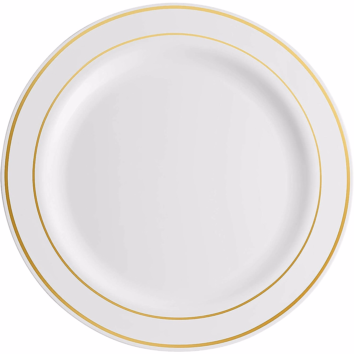 60 Gold Plastic Plates Set, 30 Pcs 10.25 Inch Plastic Dinner Plates and 30 Pcs 7.5 Inch Plastic Dessert Plates, Elegant Fancy Heavy Duty Disposable Plates for Party, Wedding, White with Gold Rim