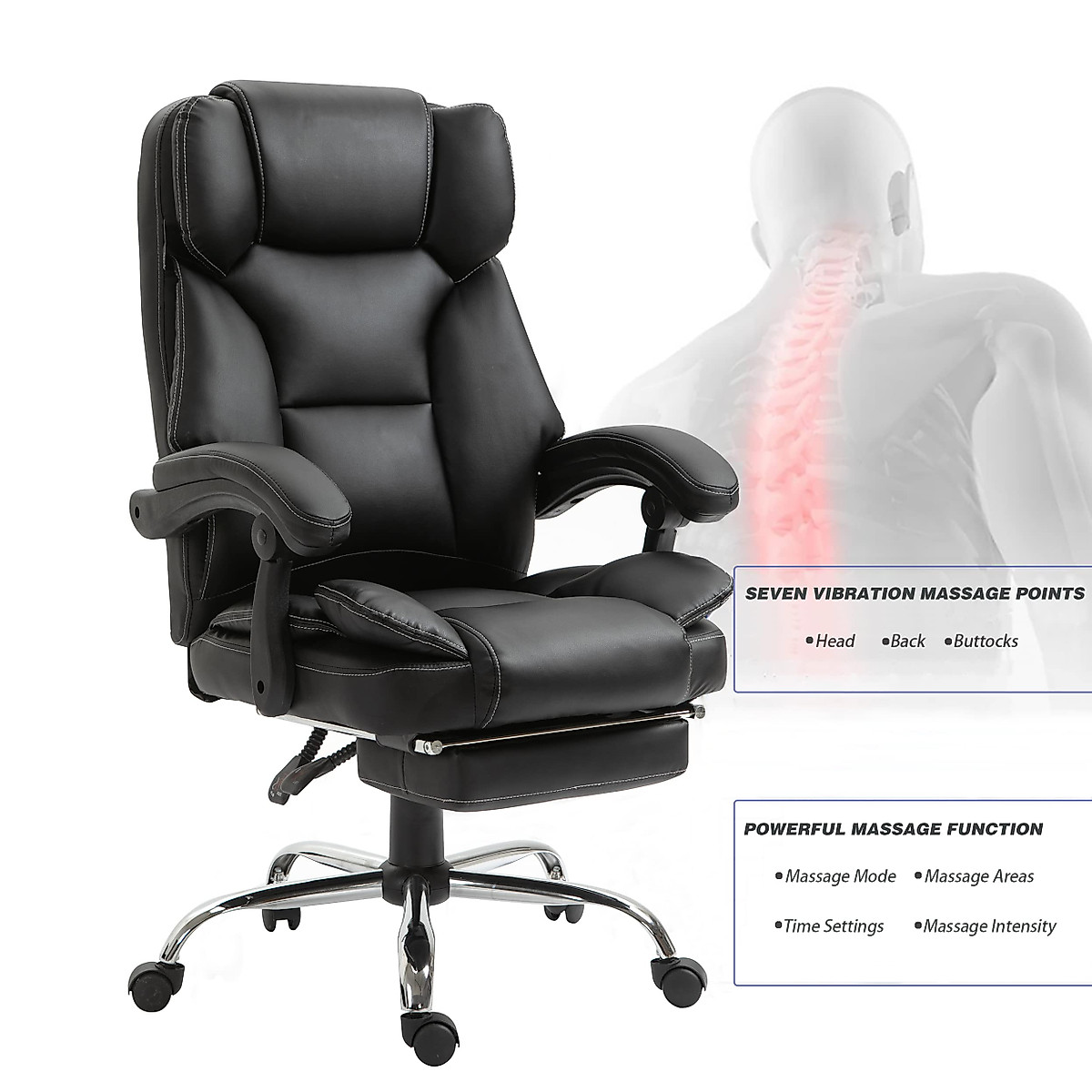 Executive Office Chair Task Chair, High Back Adjustable Reclining PU Leather Home Office Computer Swivel Desk Chair, Ergonomic Chair with Footrest Support(Black)