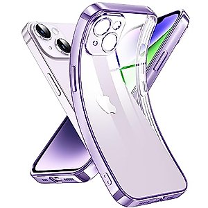 Supdeal Crystal Clear Case for iPhone 14, [Not Yellowing] [Camera Protection] [Military Grade Drop Tested] Transparent Shockproof Protective Phone Case Soft Silicone Slim Cover, 6.1 inch, Purple