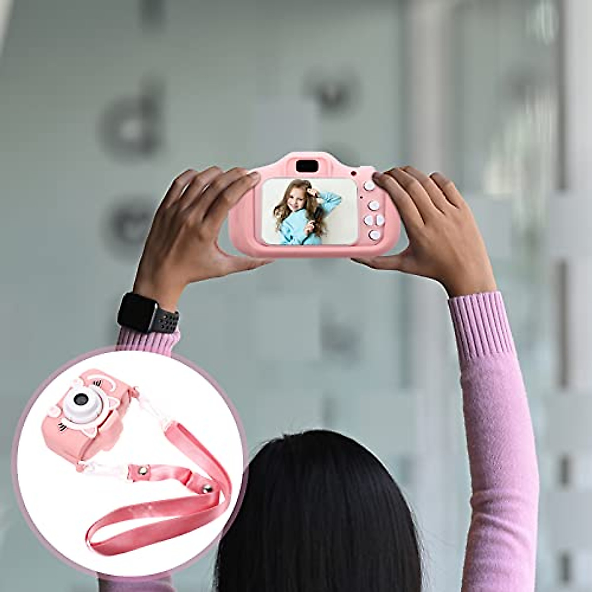 ARTIBETTER Pink Kids Selfie Camera 800W Cartoon Camera Toy Shockproof Digital Camera Single- Lens Reflex Camera Toy Christmas Birthday Gifts