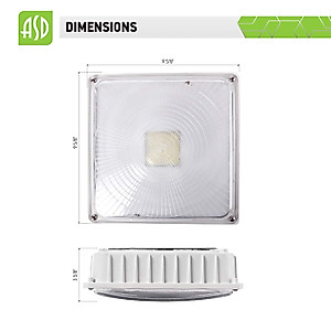 ASD LED Canopy Light Outdoor, 70W 8400 Lm Dimmable, Daylight 5000K, 120-277VAC 175W HID/MH Replacement, IP65 Waterproof Gas Station and Garage Ceiling Light 9.6" x 9.6", ETL & DLC Listed, White Finish