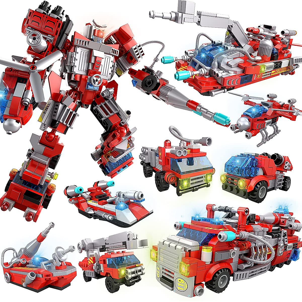 REMOKING Building Toys, STEM 9-in-1 Fire Truck Robot Building Block Model Kit Toy, Learning Educational 642 Pcs Building Bricks Gifts for Kids Boys Girls Ages 6 7 8 9 10 11 12 Years Old
