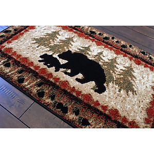 Masada Masada Rugs 2'x3' Cabin/Lodge Theme Area Rug with Bear and Cub Scene