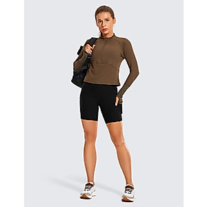 CRZ YOGA Women's Naked Feeling Light Running Shorts 6 Inches - High Waisted Gym Biker Compression Shorts with Pockets Black Medium